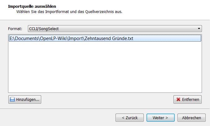 OpenLP Wiki: Lieder importieren